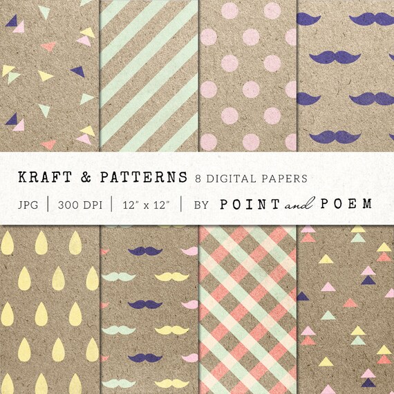 Kraft Digital Paper Kraft Patterns paper background with | Etsy