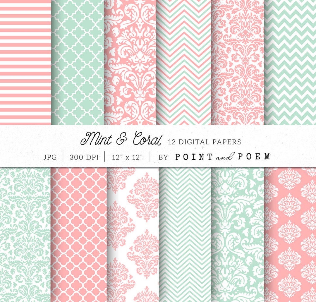 Mint And Coral Chevron