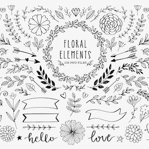 Hand Drawn Design Elements Bundle, Doodle Clipart, Commercial Use - Etsy