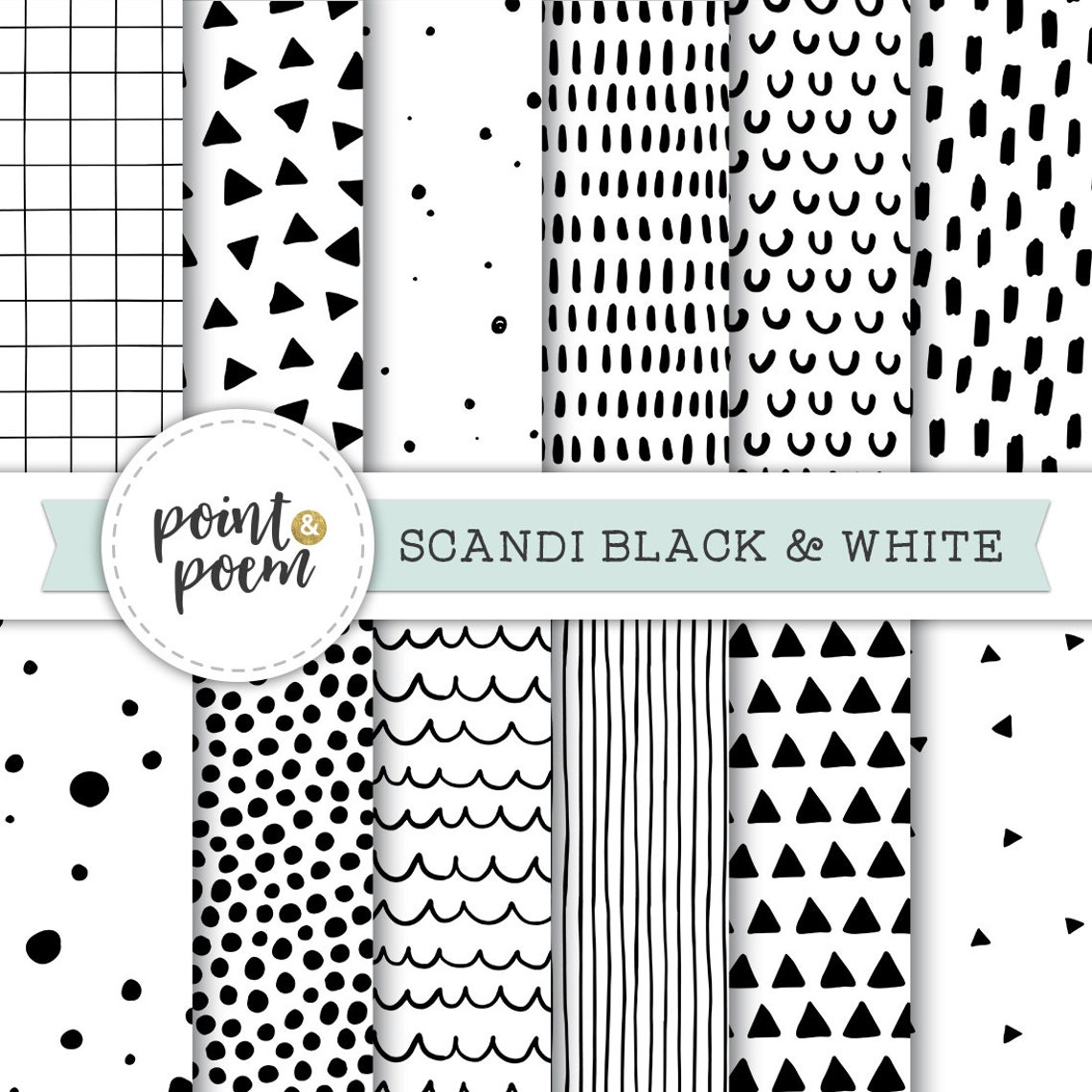 Black & White Digital Paper Pack Scandinavian Doodle - Etsy