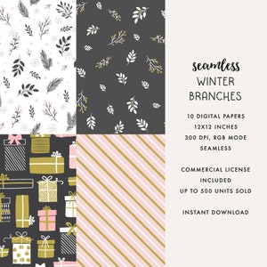 Christmas Digital Paper, Pink Gold Gray Black Scandi Christmas Digital ...
