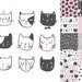 Cat Clipart and Digital Paper - Doodle Cat Faces Clip Art and Digital ...