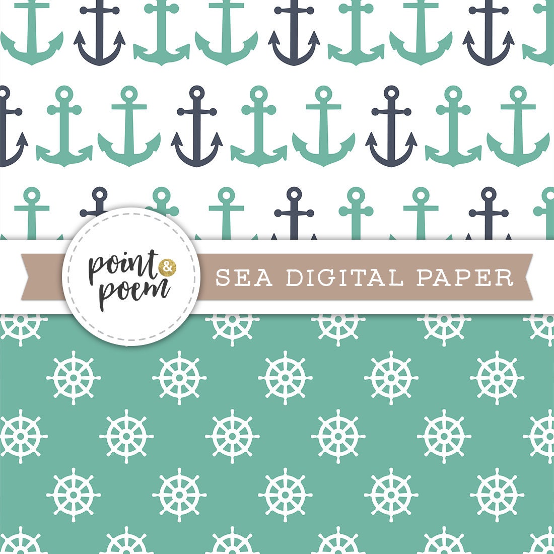 Navy Turquoise Nautical Digital Paper Sea Coastal Sailing - Etsy