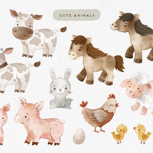 Farm Watercolor Clipart, Cute Farm Animals Digital Clip Art, Farm Baby ...