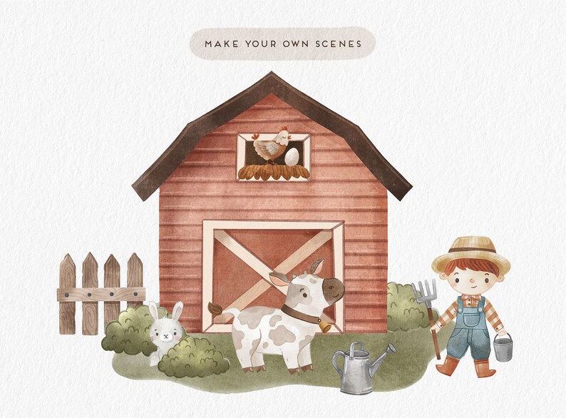 Farm Watercolor Clipart Cute Farm Animals Digital Clip Art - Etsy