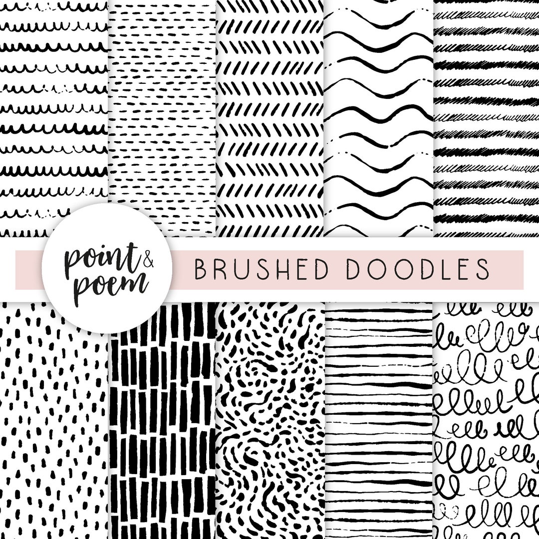 Digital Papers, Black & White Digital Paper Pack, Paint Brush Ink ...