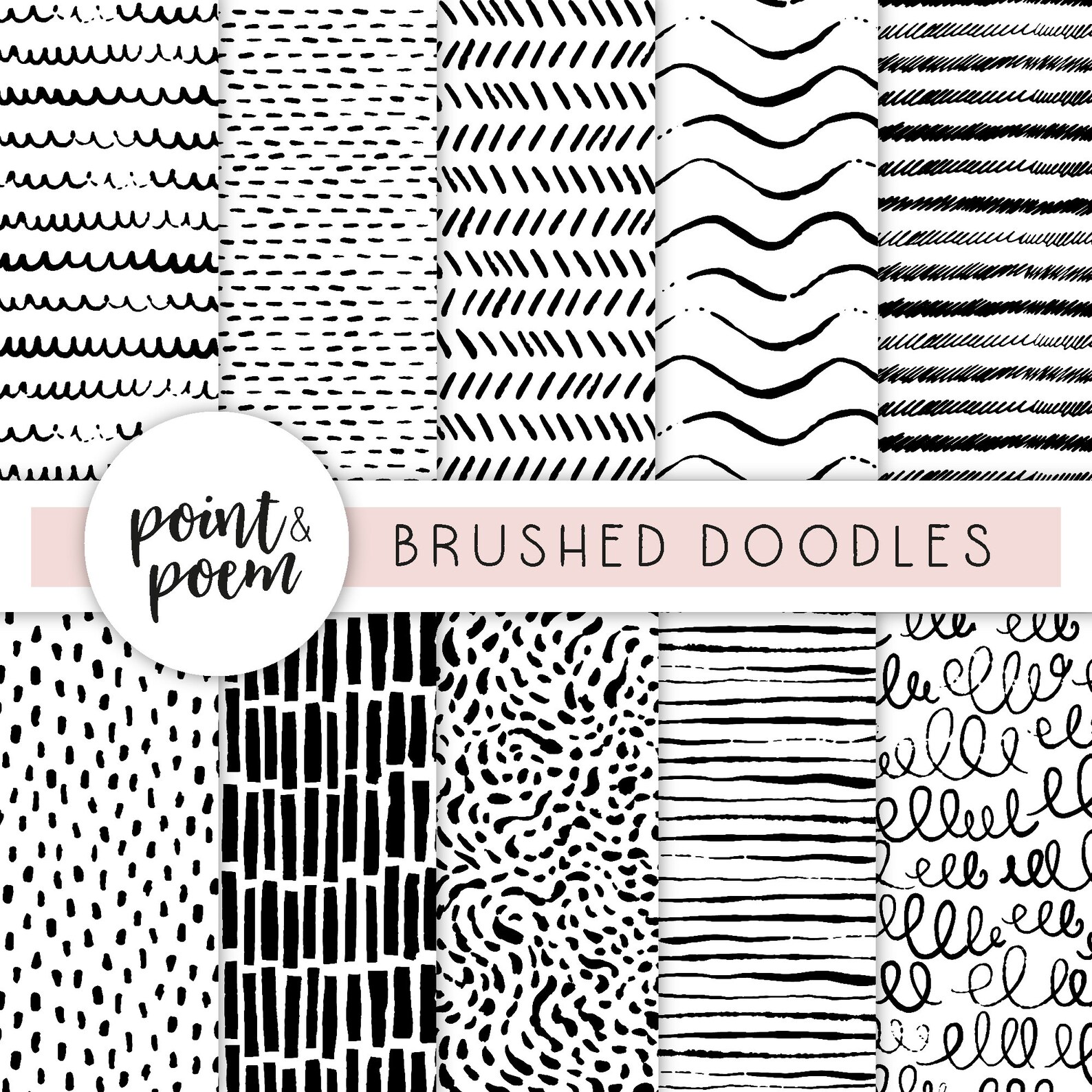 Digital Papers, Black & White Digital Paper Pack, Paint Brush Ink ...