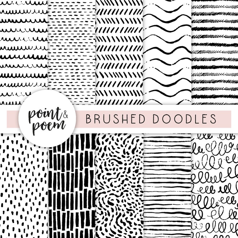 Digital Papers Black & White Digital Paper Pack Paint Brush - Etsy