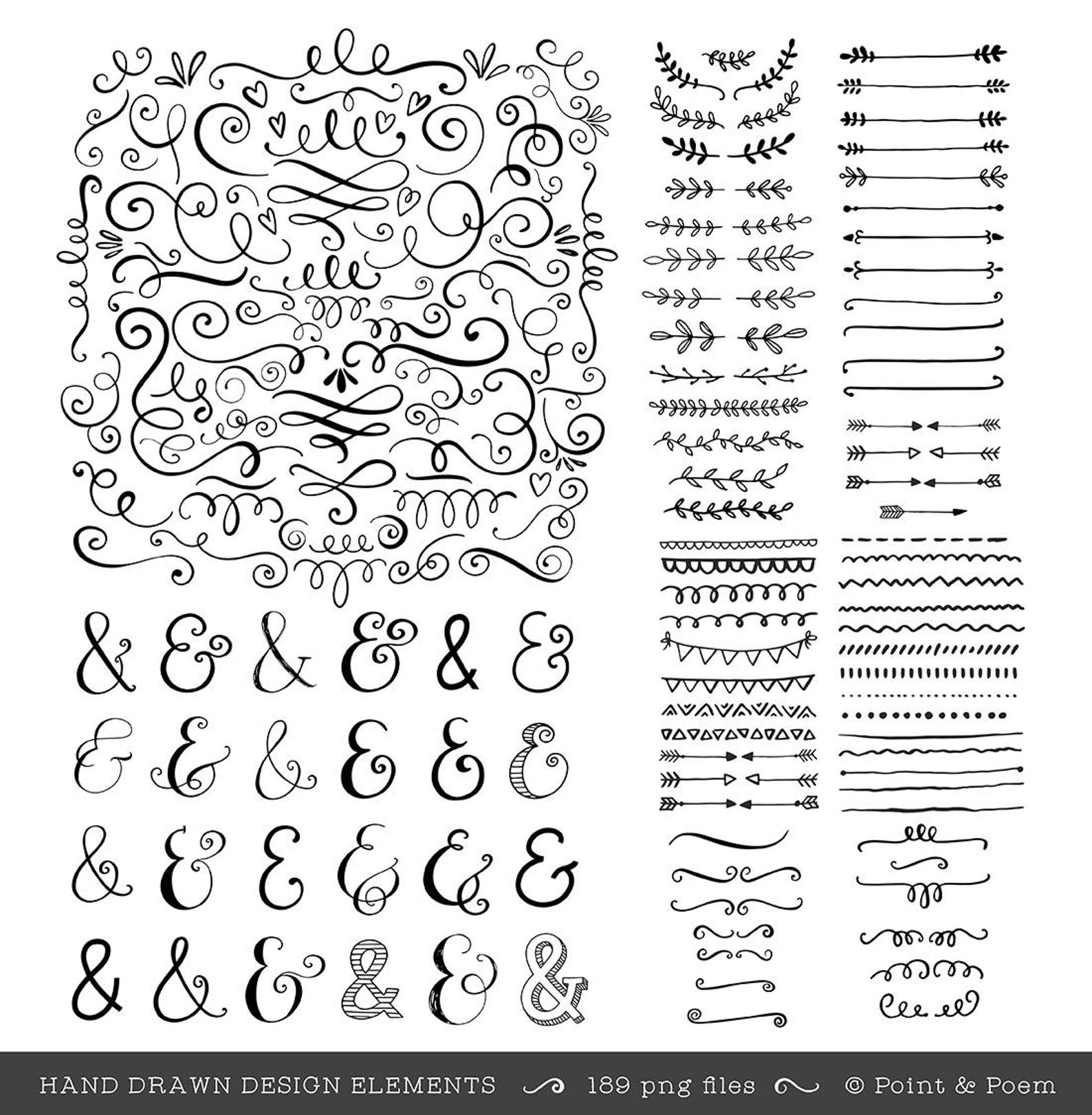 Hand Drawn Clip Art Design Elements Commercial Use, Dividers, Borders ...