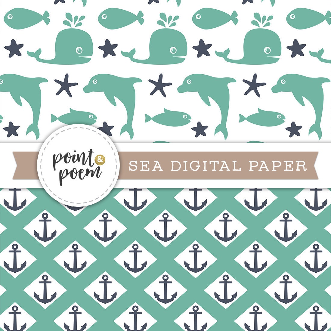 Navy Turquoise Nautical Digital Paper Sea Coastal Sailing - Etsy