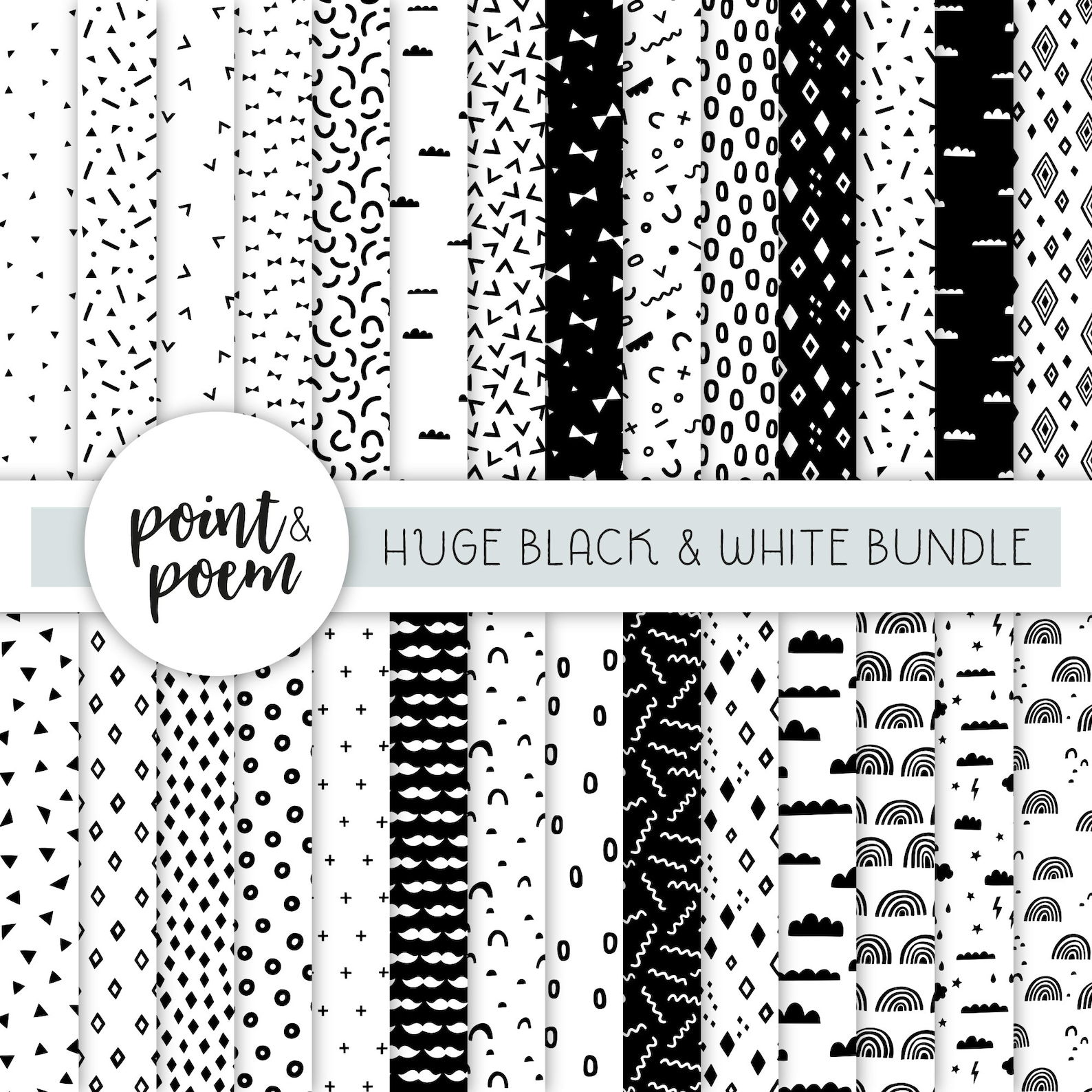 Digital Papers, Black & White Digital Paper Pack, Scandinavian Doodle ...