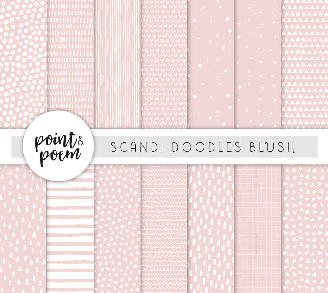 Doodle Scandinavian Digital Papers, Blush Pink & White Digital Paper ...