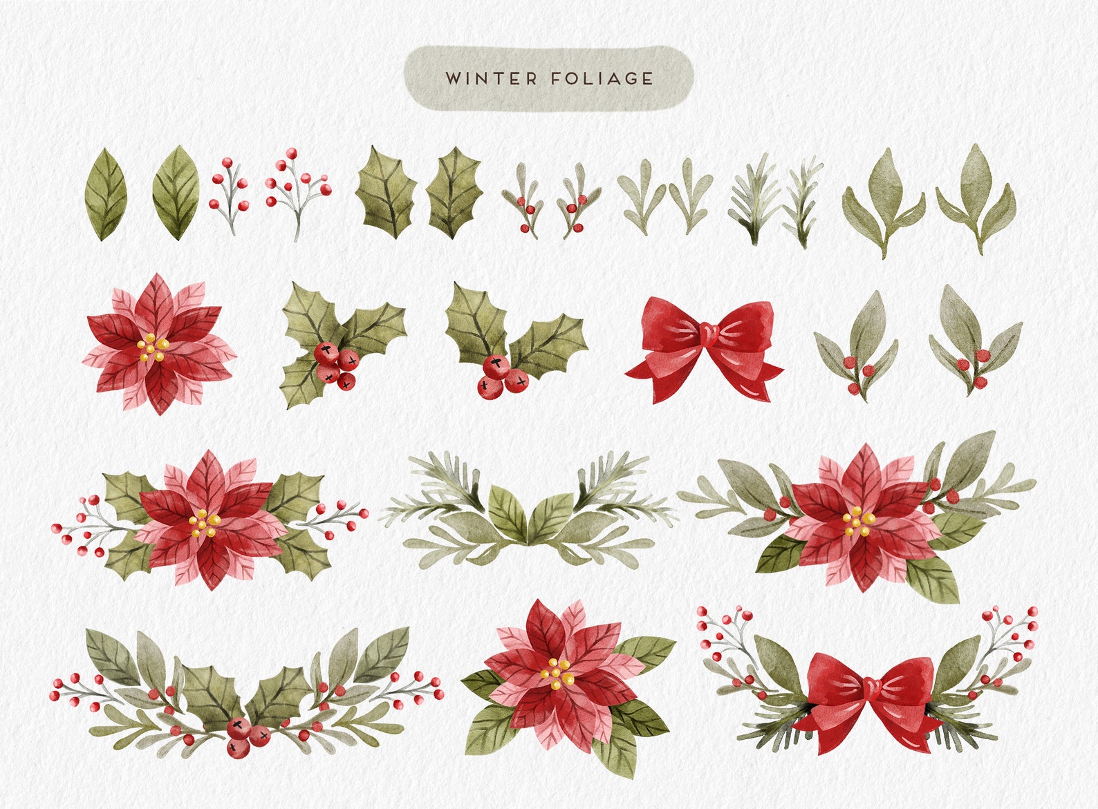 Cute Christmas Watercolor Clipart, Classic Christmas, Digital Planner ...