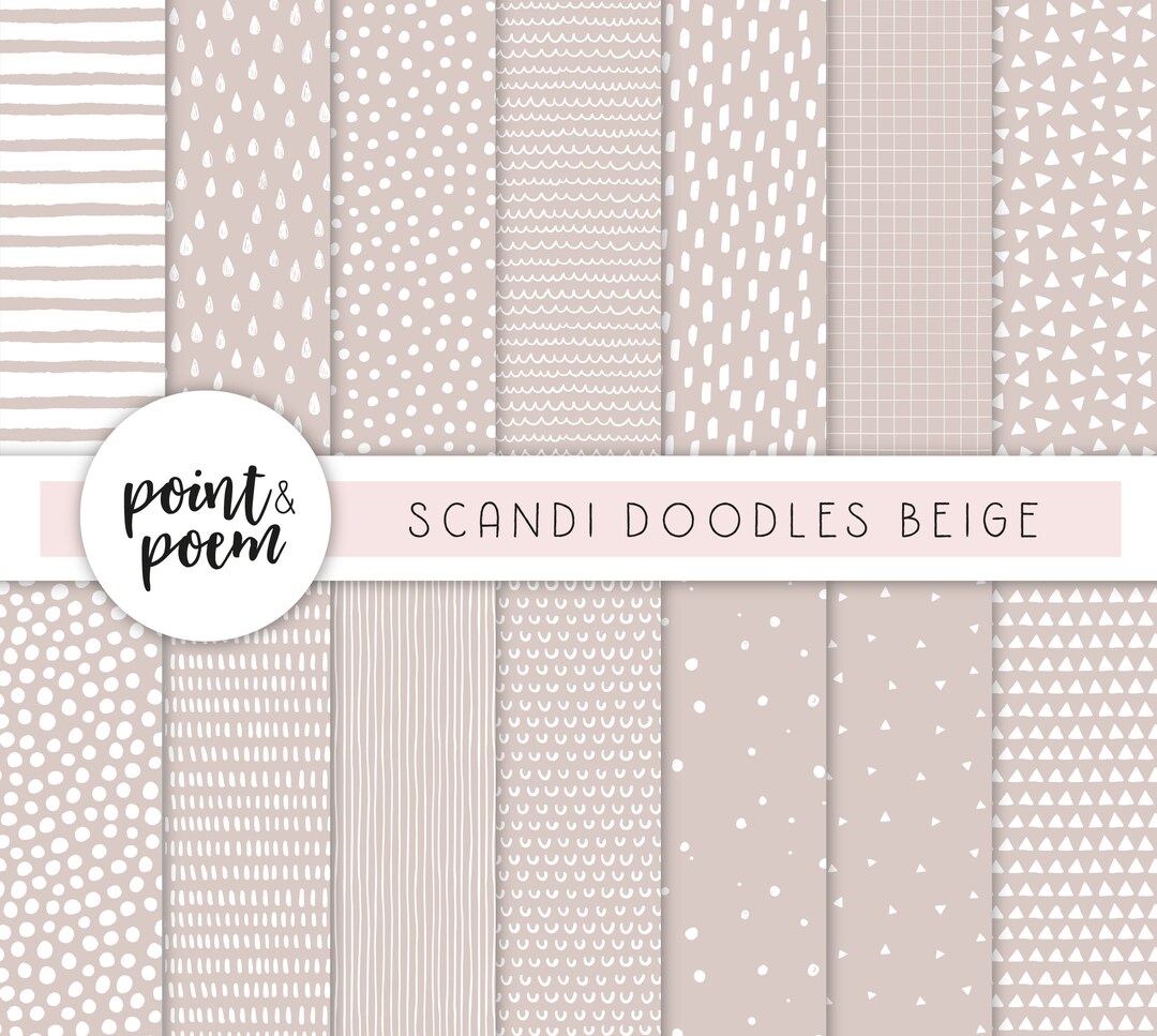 Doodle Scandinavian Digital Papers, Beige & White Digital Paper Pack ...