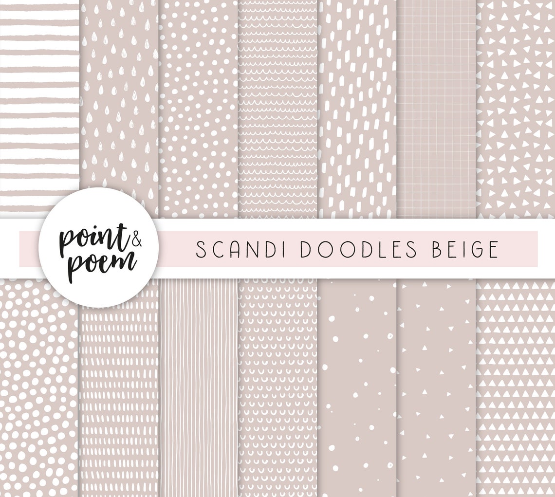 Doodle Scandinavian Digital Papers Beige & White Digital | Etsy