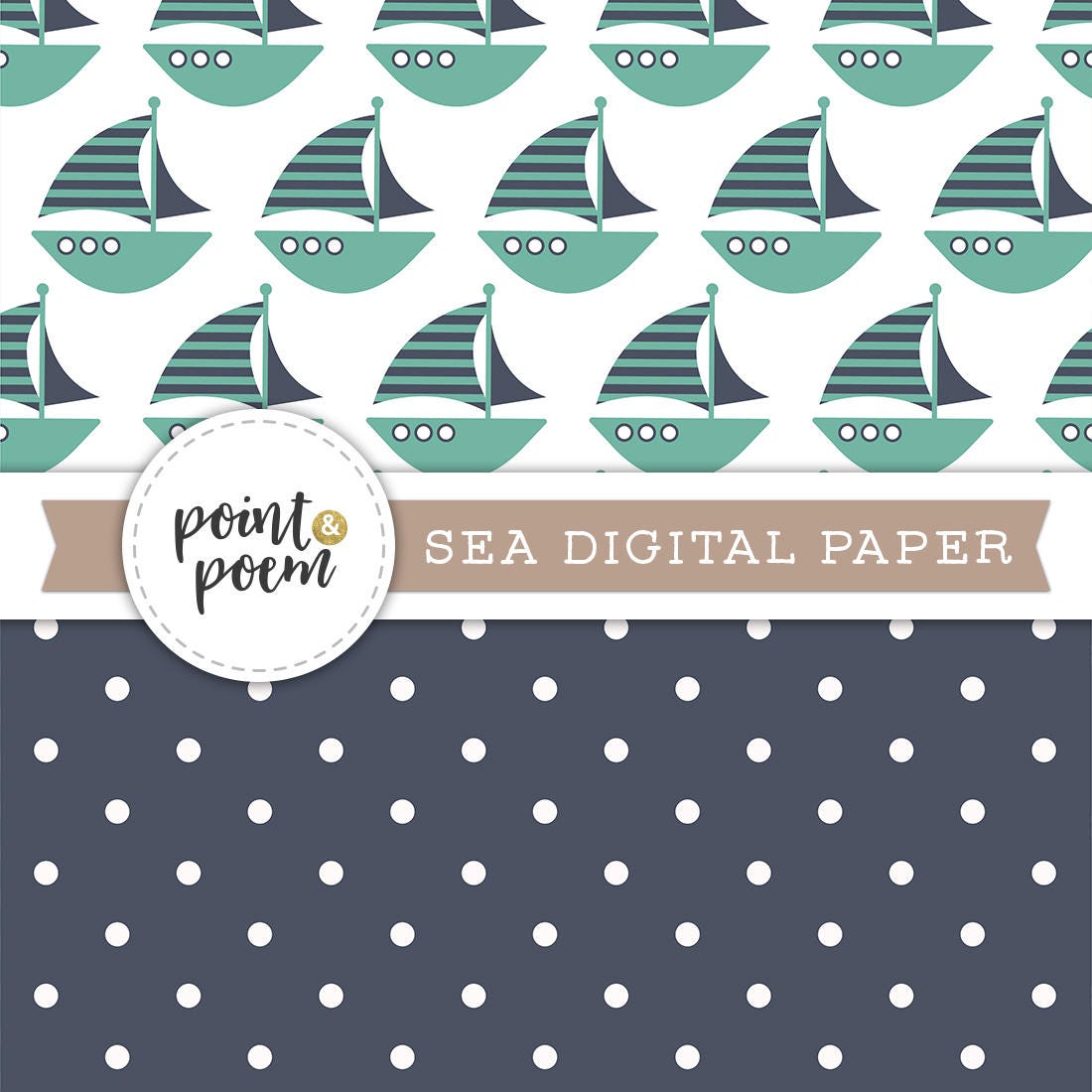 Navy Turquoise Nautical Digital Paper Sea Coastal Sailing - Etsy