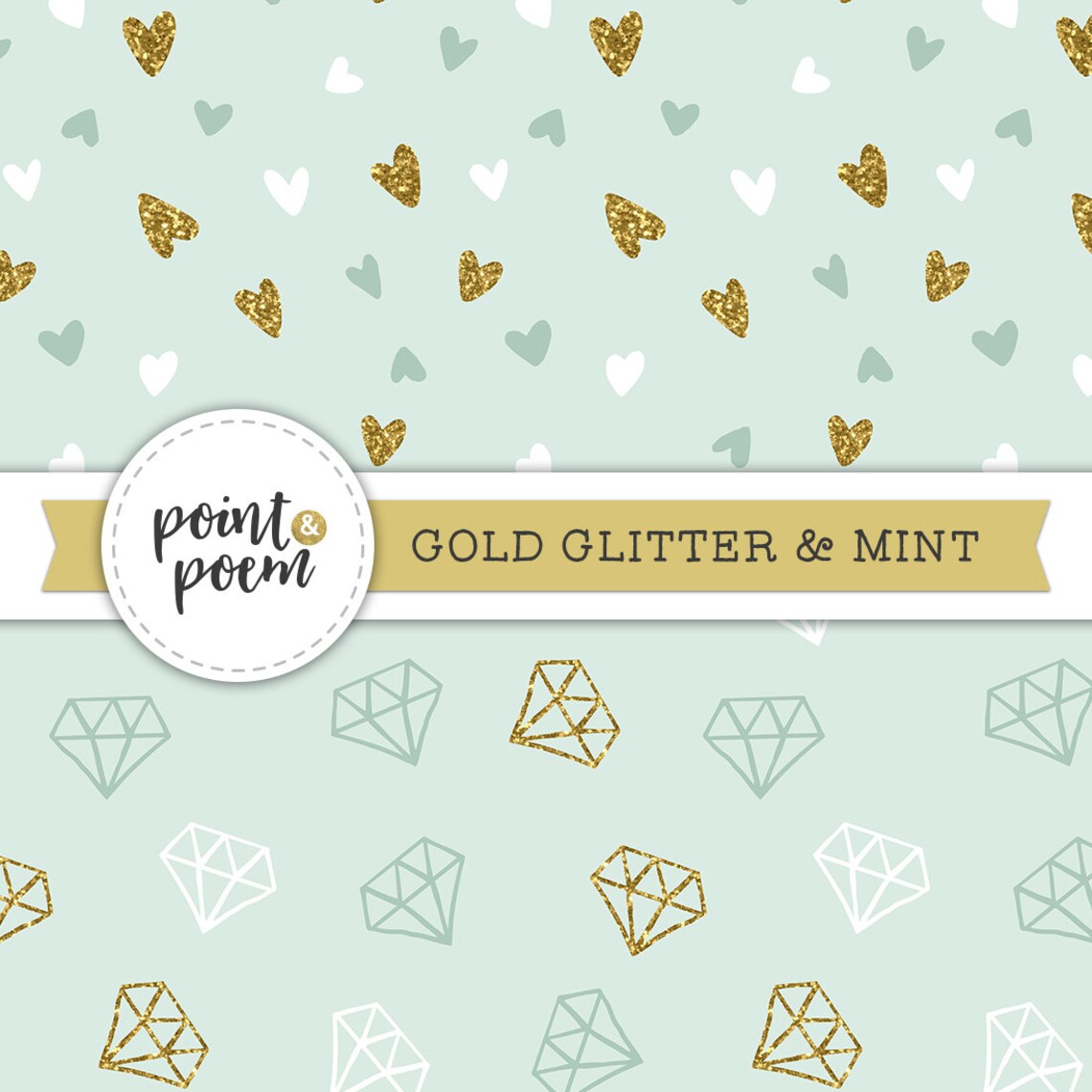 Gold Glitter Mint Digital Paper Scandi Doodle Glitter | Etsy