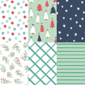 Christmas Digital Paper, Pink Blue Navy Mint Scandi Christmas Digital ...
