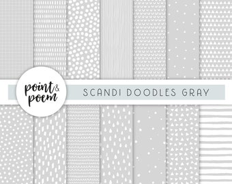 Doodle Scandinavian Digital Papers Gray & White Digital Paper | Etsy