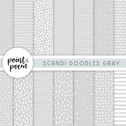 Gray and White Digital Paper Hand Drawn Floral Geometric - Etsy