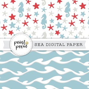 Nautical Digital Paper Pack Digital Nautical Pattern Sea Navy Blue Red ...