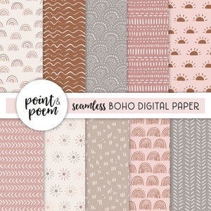 Boho Doodle Seamless Digital Papers, Brown, Pink & Cream Boho Paper ...