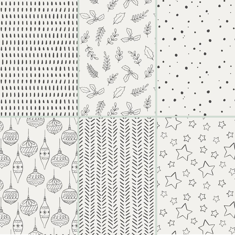 Doodle Christmas Digital Paper Black and White Scandi - Etsy