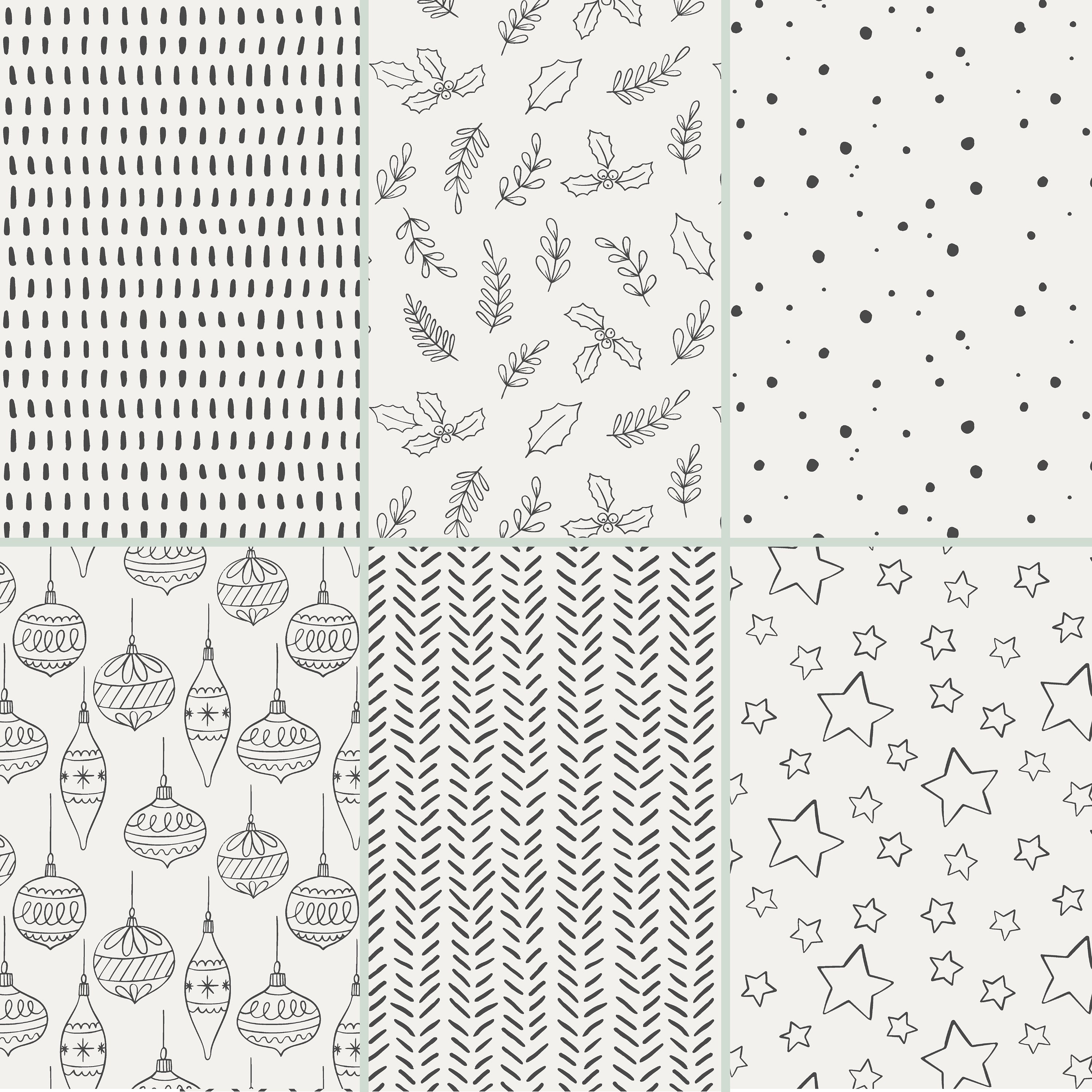 Doodle Christmas Digital Paper Black and White Scandi - Etsy