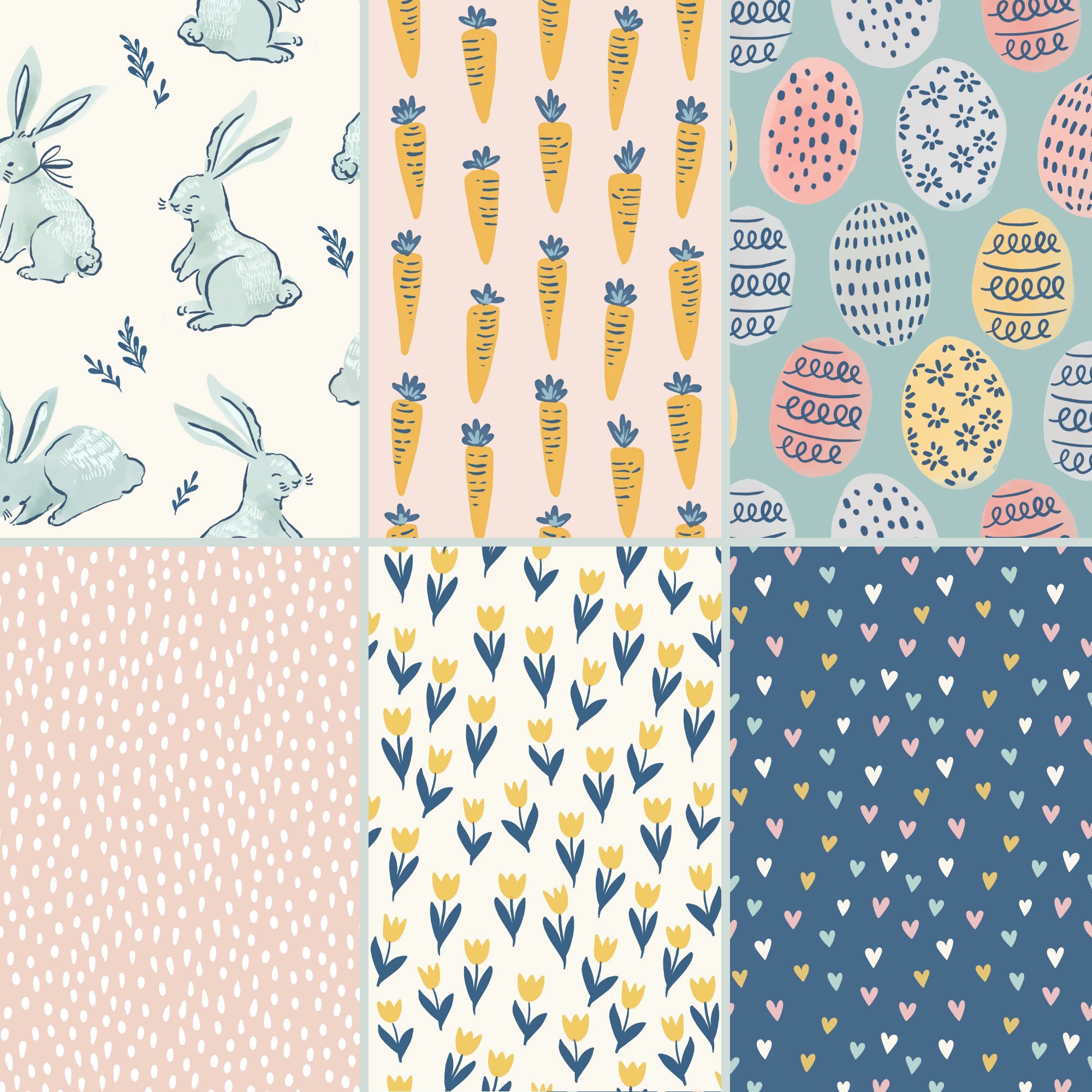 Easter Digital Papers, Spring Digital Papers, Doodle Rabbits and ...