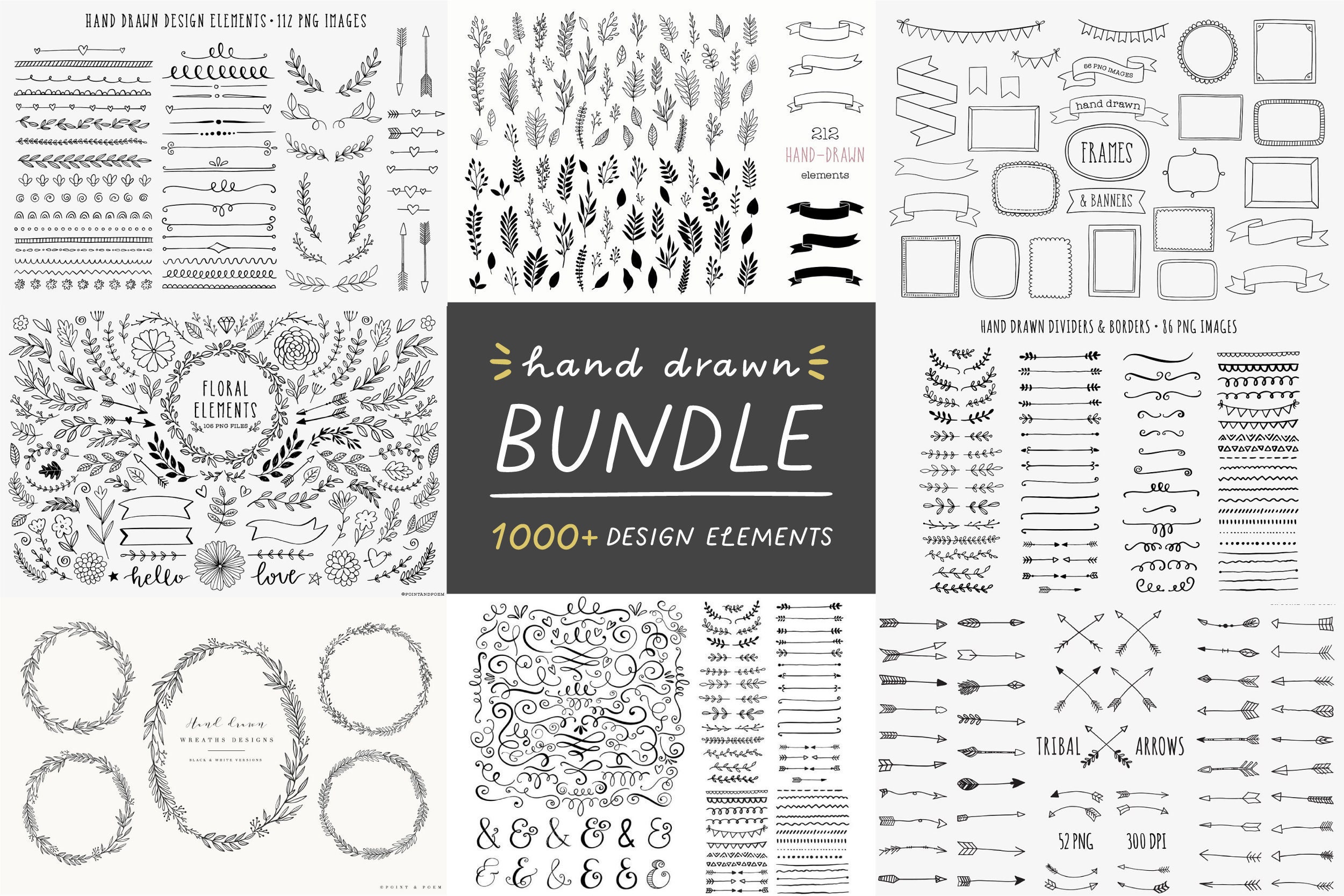 Hand Drawn Design Elements Bundle Doodle Clipart Commercial - Etsy