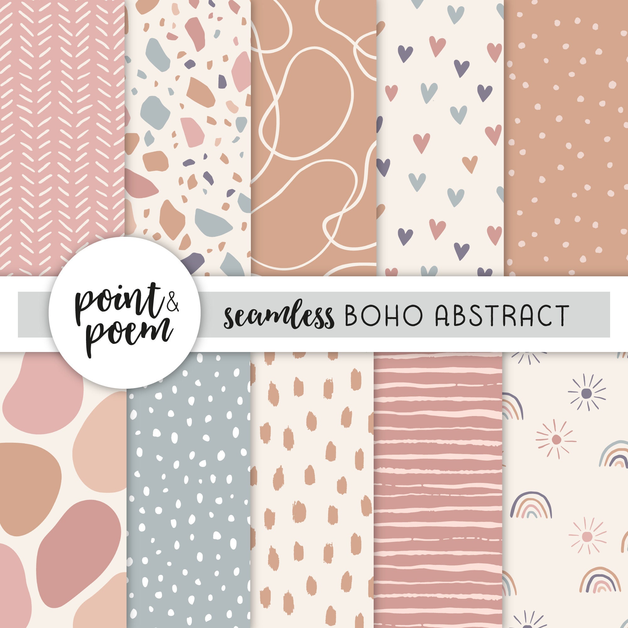Boho Doodle Seamless Digital Papers, Earth Tones Boho Digital Paper ...