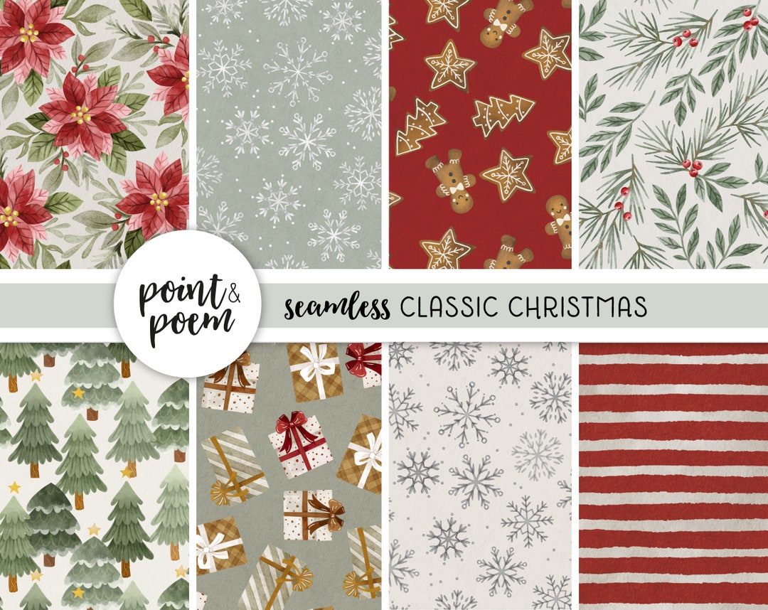 Christmas Digital Paper, Watercolor Christmas Seamless Patterns, Winter ...