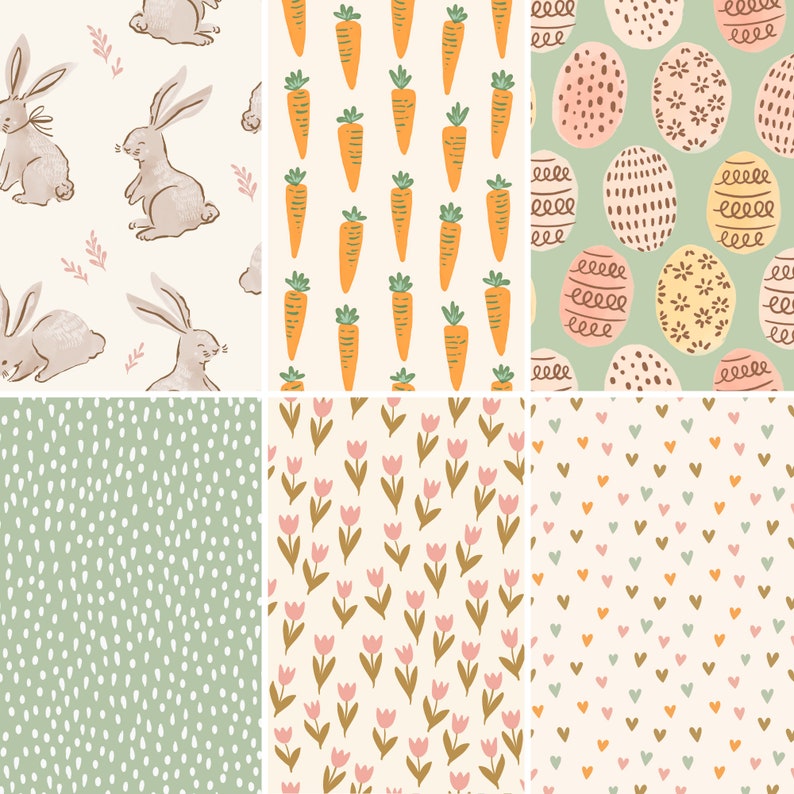 Easter Digital Papers Spring Digital Papers Doodle Rabbits - Etsy