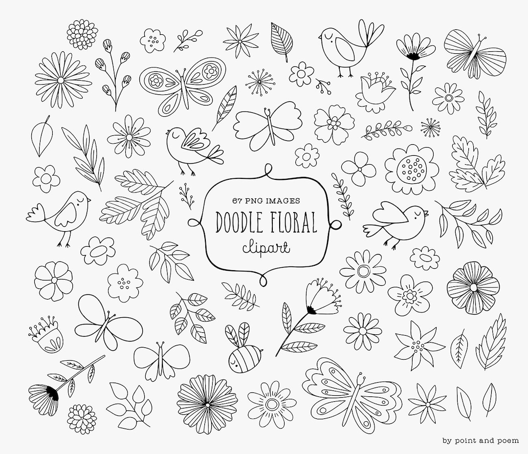 Doodle Flower Clipart Commercial Use- Clip Art Hand Drawn , Branches ...