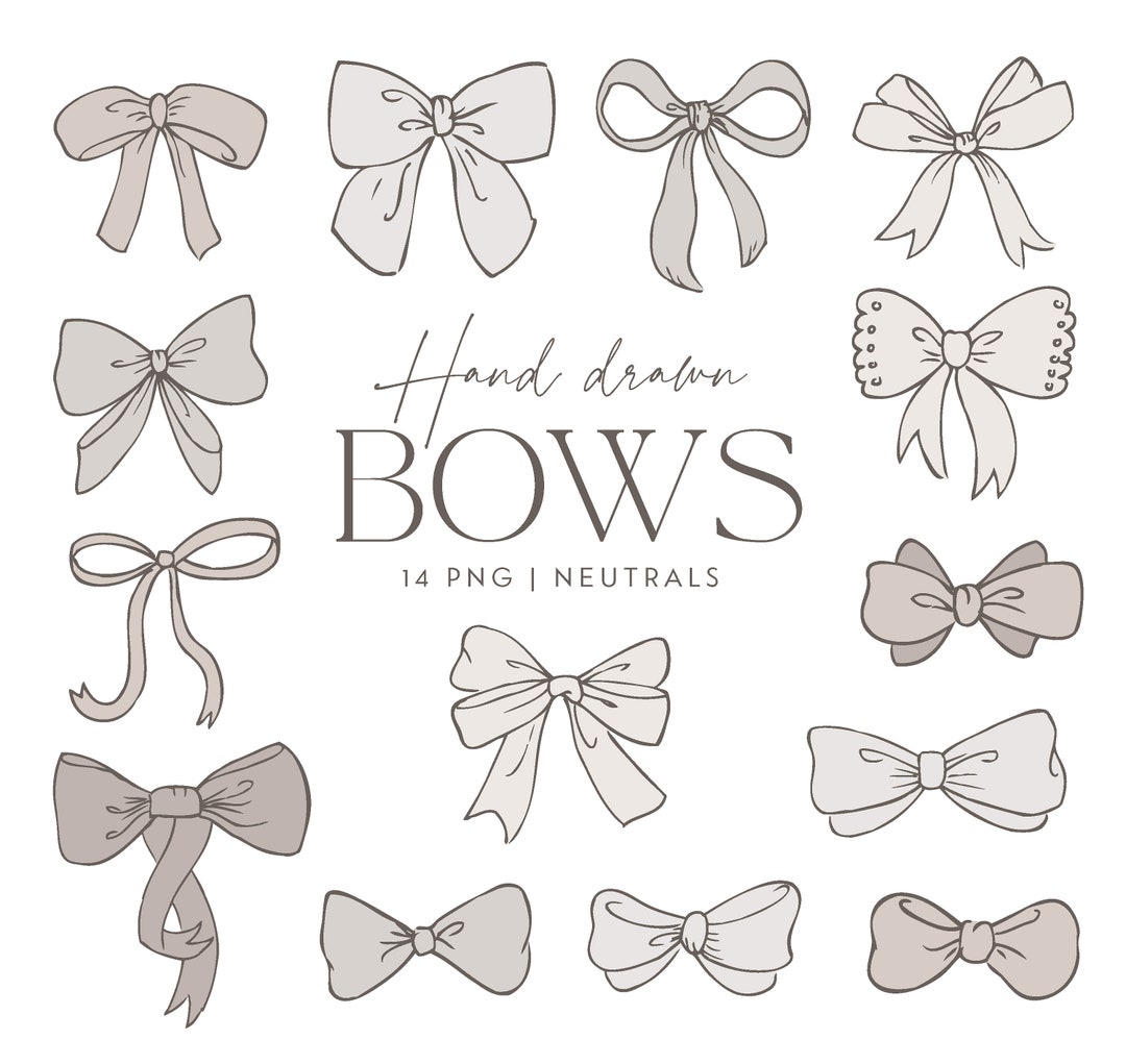 Bow Clip Art, Beige Gray Neutrals Bows, Hand Drawn Bow Clip Art, Ribbon ...