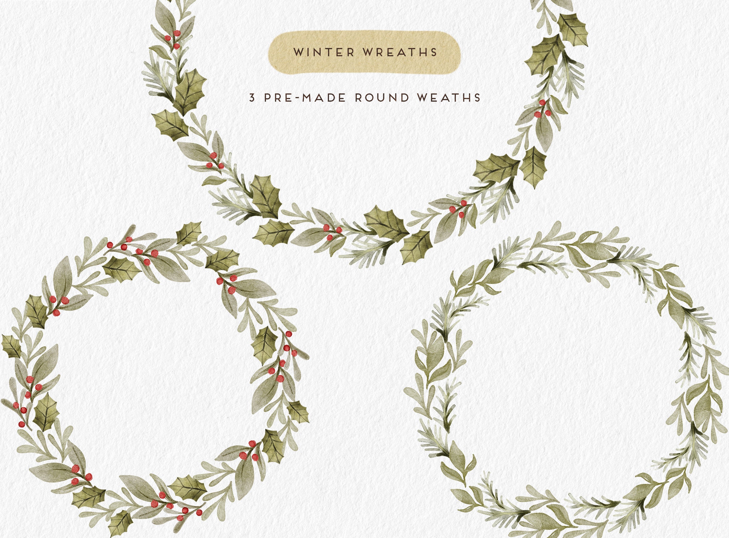 Cute Christmas Watercolor Clipart, Classic Christmas, Digital Planner ...