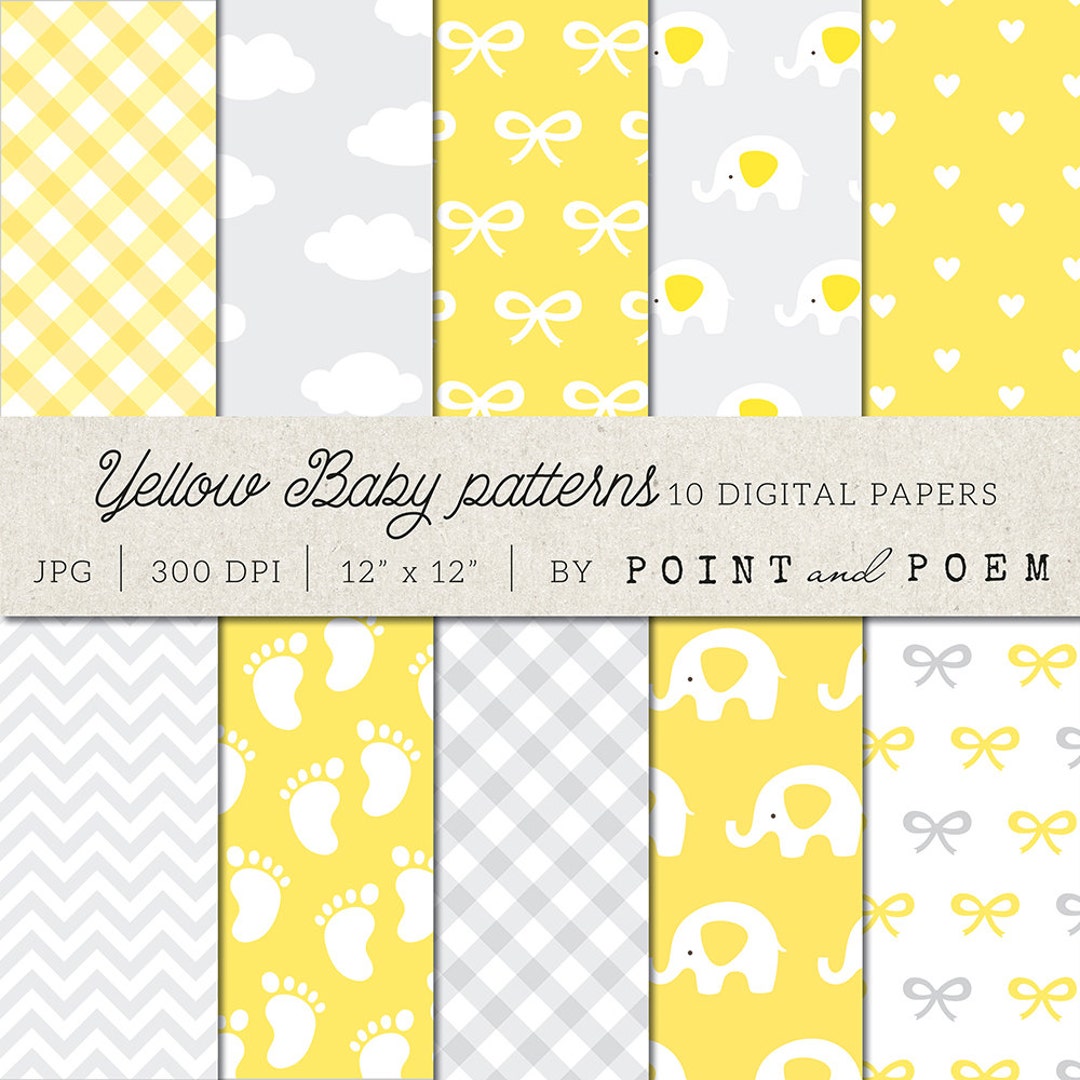 Yellow Baby Digital Paper, Girl Boy Neutral Patterns, Baby Shower ...