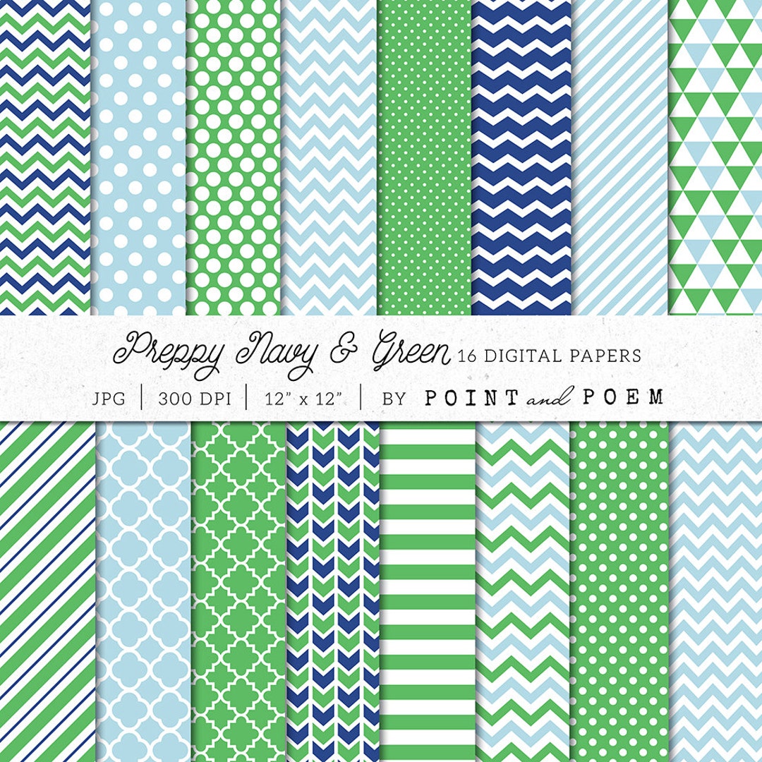 Chevron Digital Paper Pack, Preppy Digital Scrapbook Paper Pack, Navy ...