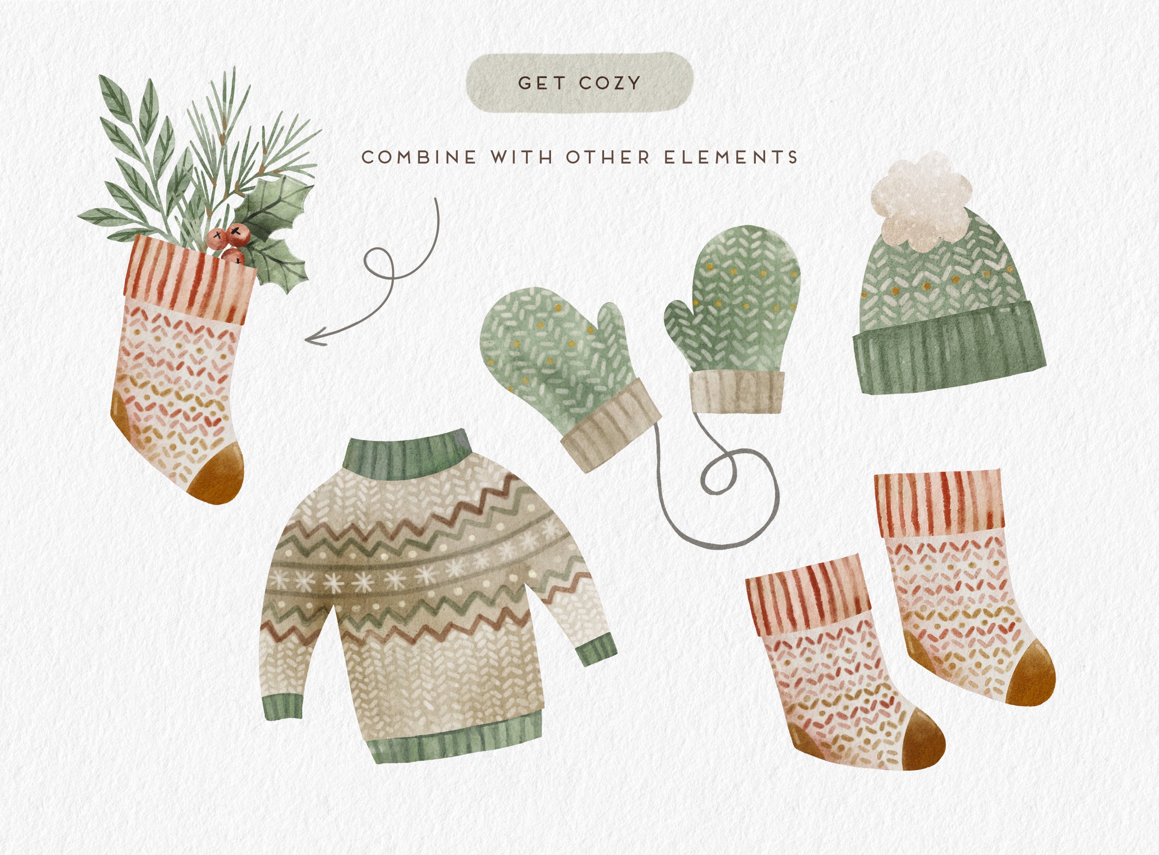 Cute Christmas Watercolor Clipart Cozy Winter Watercolor - Etsy