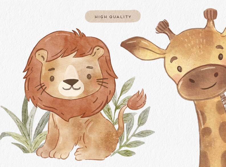 Safari Watercolor Clipart Cute Safari Animals Digital Clip - Etsy