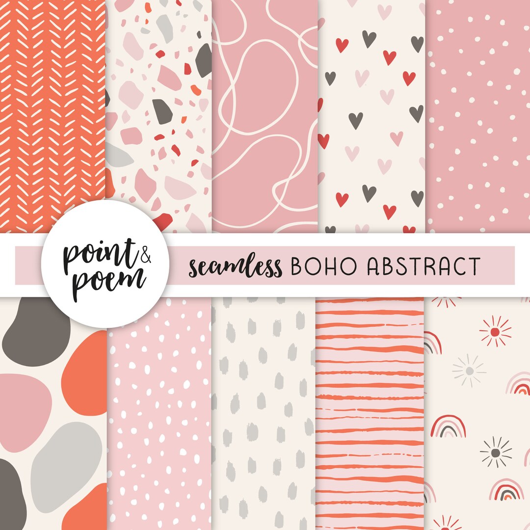 Boho Doodle Seamless Digital Papers, Valentine's Day Digital Paper Pack ...