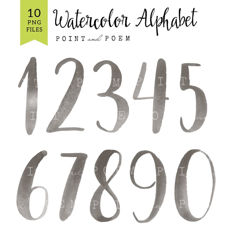 Numbers Clip Arts Watercolor Letters Cliparts Hand Painted | Etsy
