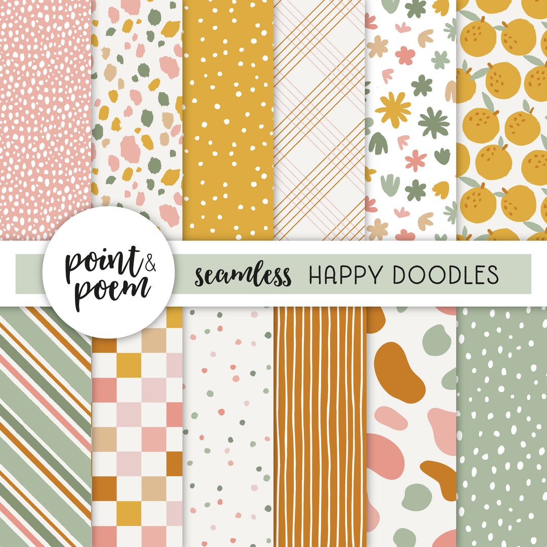 Modern Abstract Digital Paper | Happy Doodles Seamless Digital Paper ...