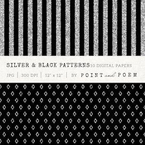 Silver Glitter Digital Paper, Black, Patterns, Silver Background ...