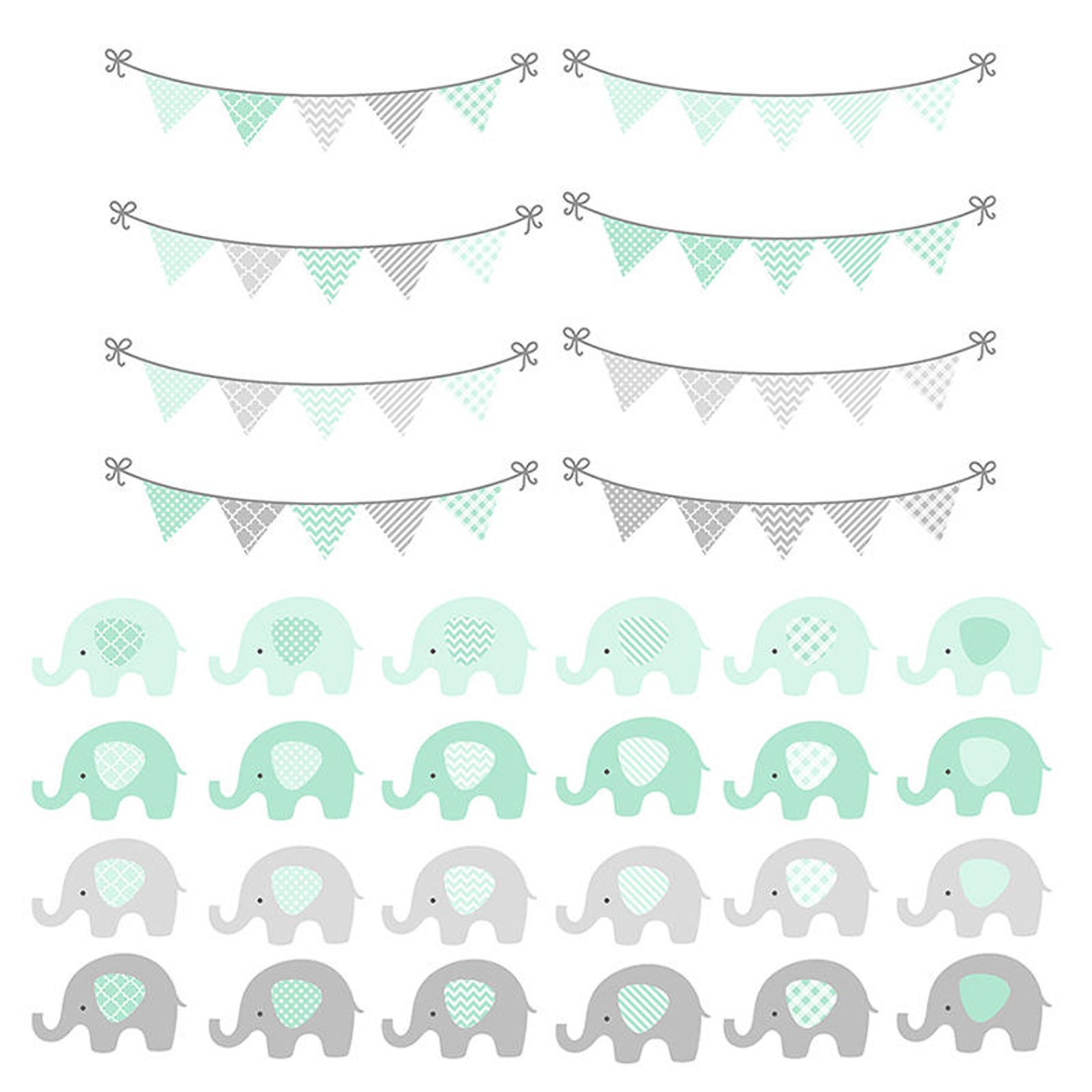 Elephant Clip Art Digital Papers Mint Green Baby Clipart - Etsy