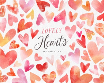 Watercolor Hearts Clipart PNG Hearts Valentine's Day - Etsy