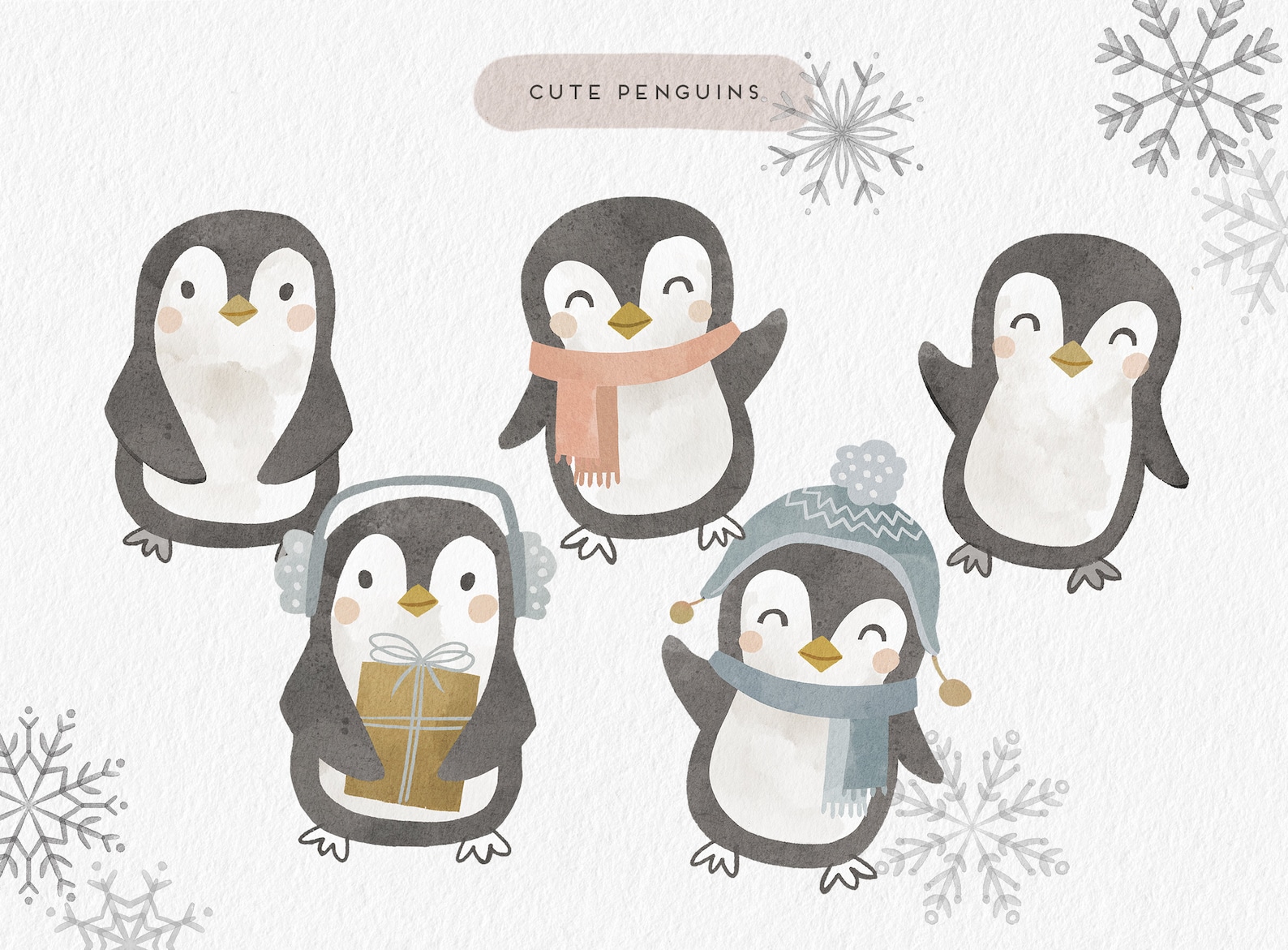 Winter Watercolor Clipart, Cute Arctic Animals, Polar Animals ...