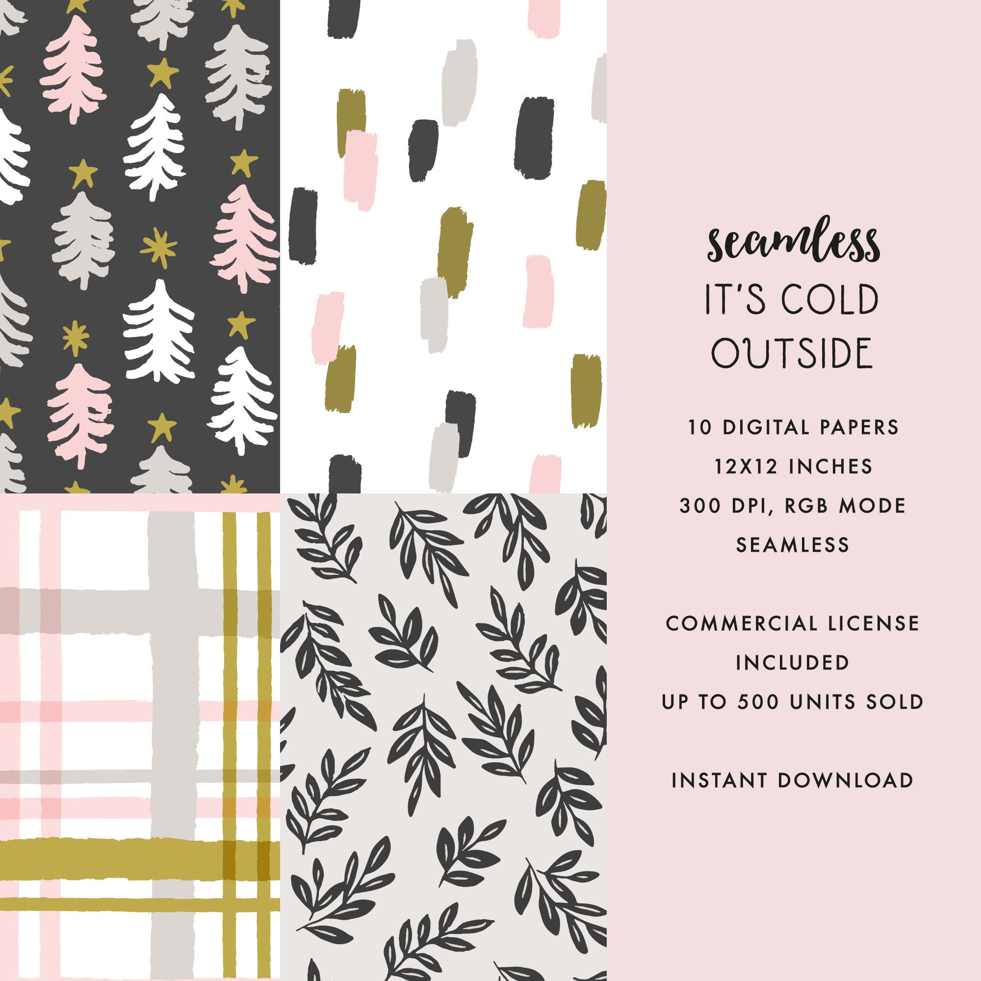 Christmas Digital Paper Gold Gray Black Pink Scandi Christmas - Etsy