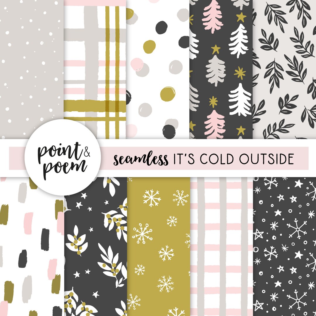 Christmas Digital Paper, Gold Gray Black Pink Scandi Christmas Digital ...