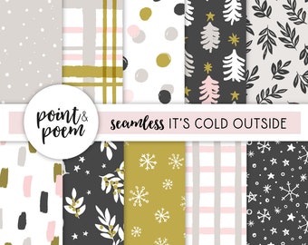 Christmas Digital Paper Pink Gold Gray Black Scandi Christmas | Etsy